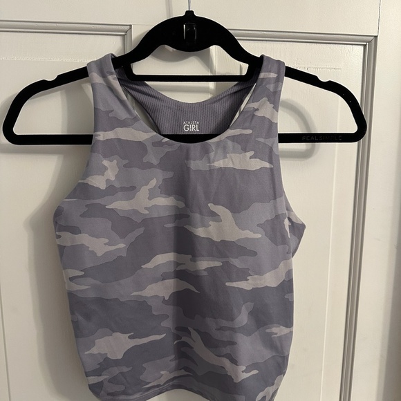 Athleta | Shirts & Tops | Athleta Girl Long Distance Bra Purple Camo ...